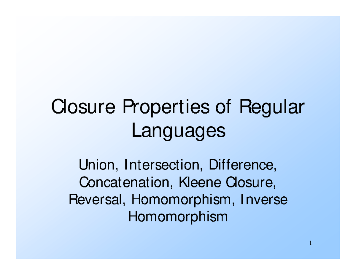 Closur property of RL - Closure Properties of Regular Languages Union ...