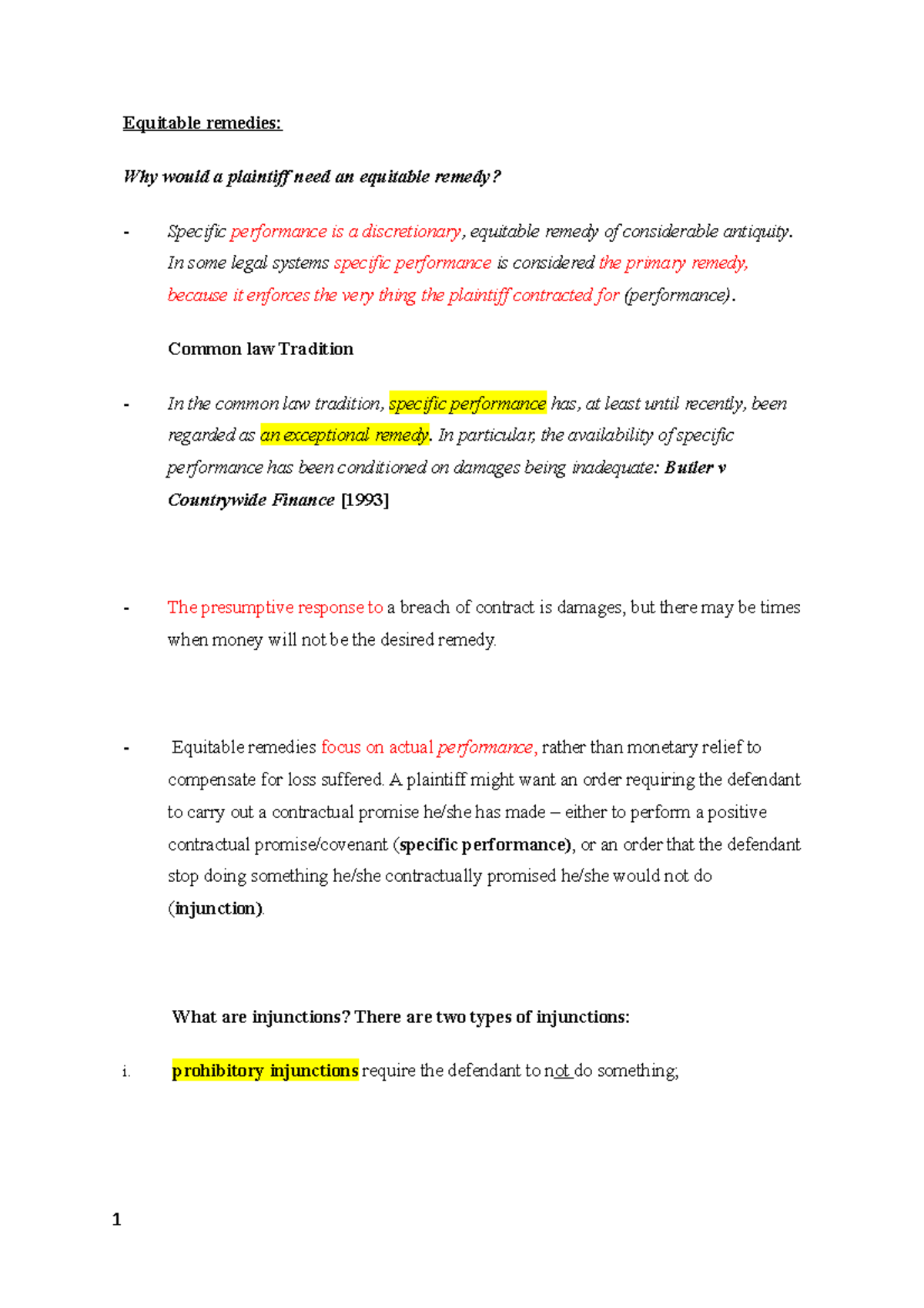 Equitable remedies - Equitable remedies: Why would a plaintiff need an ...
