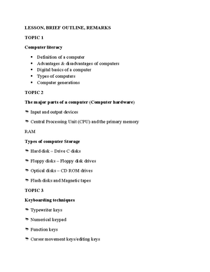 WORD Processing - WORD SKILLS - WORD PROCESSING TOPIC, Brief outlines ...