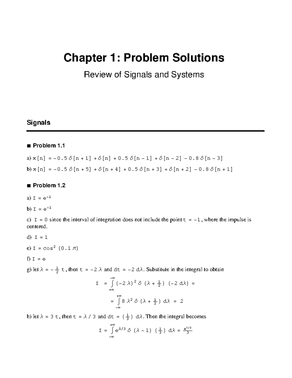 Signals and systems solved paper chapter 1 - Chapter 1: Problem ...