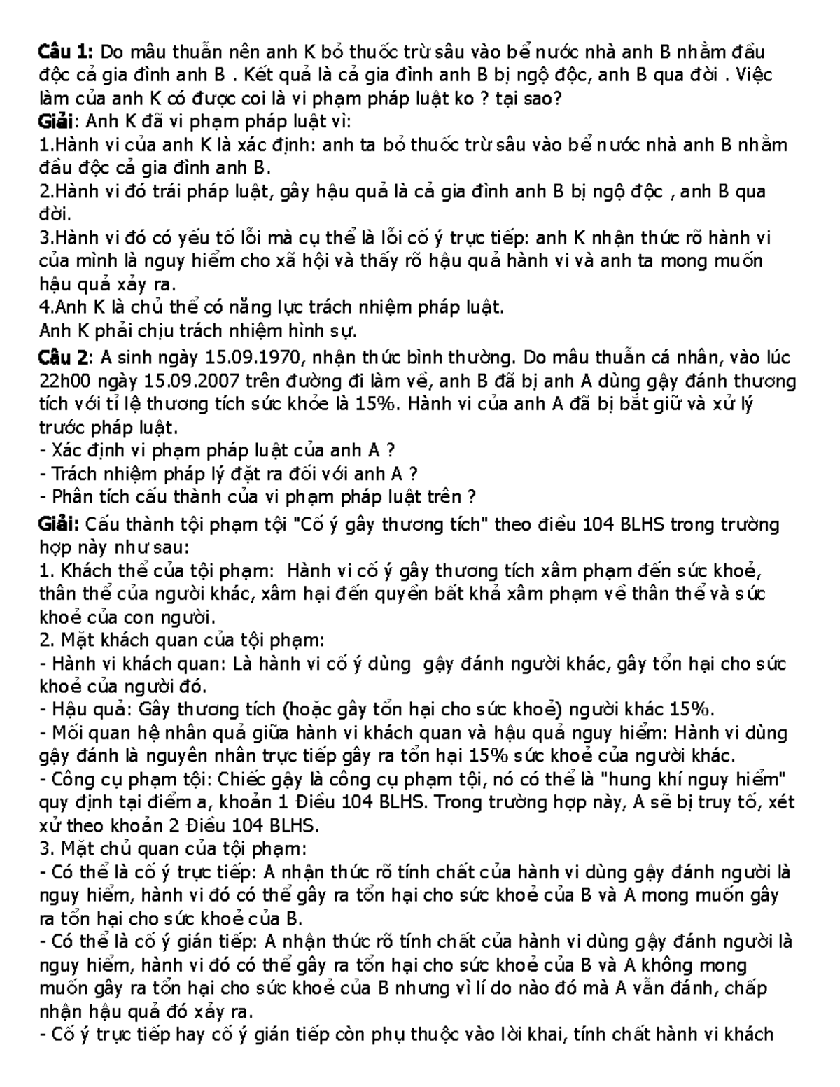 Cauhoitinhhuong codapan PLDC - Câu 1 : Do mâu thu n nên anh K b thu c ...