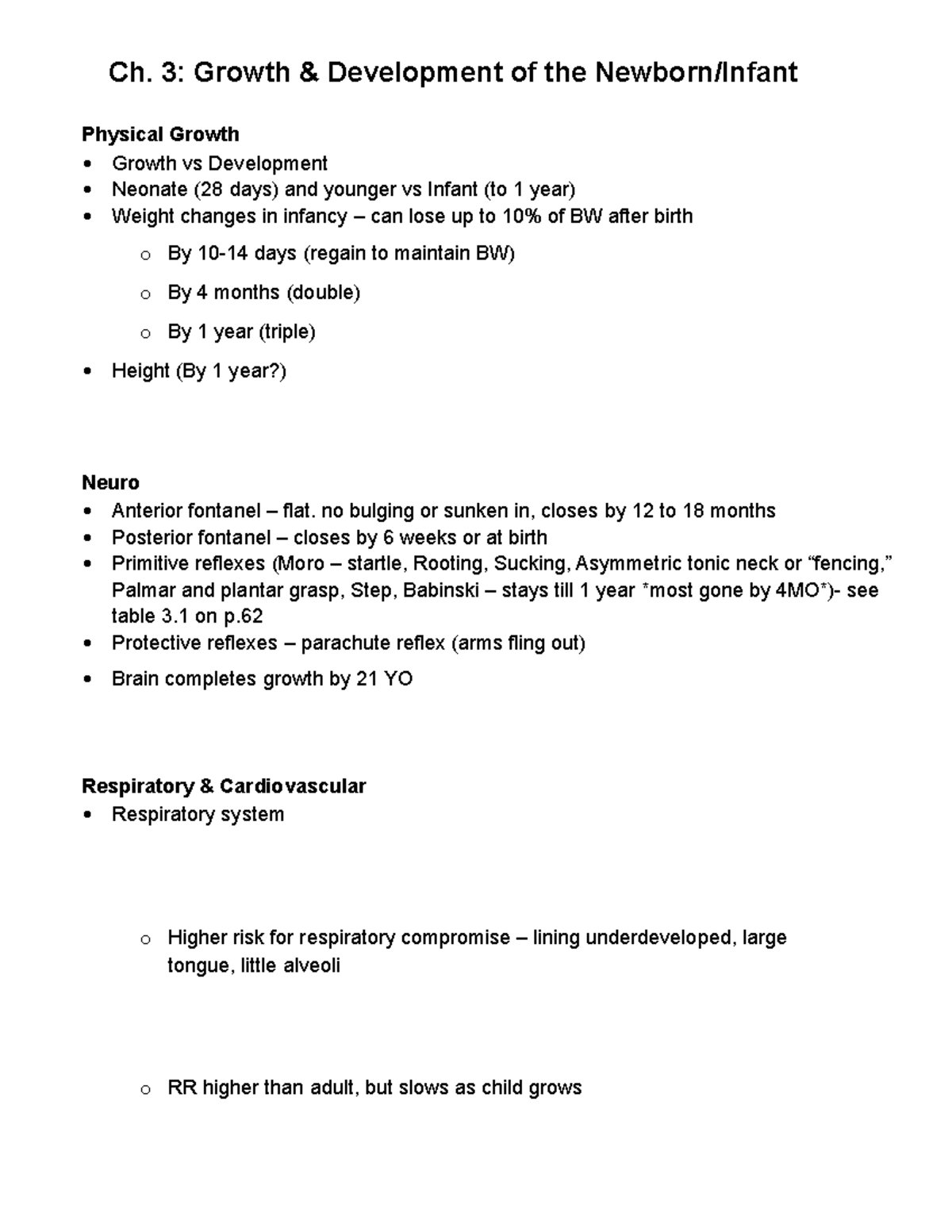 Ch. 2-3 Notes - Ch. 3: Growth & Development of the Newborn/Infant ...