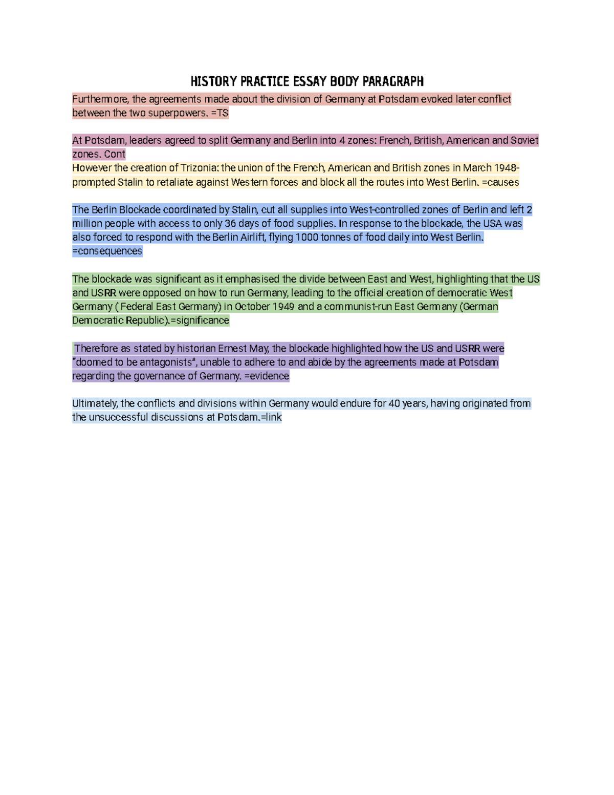 History - HISTORY PRACTICE ESSAY BODY PARAGRAPH Furthermore, the ...