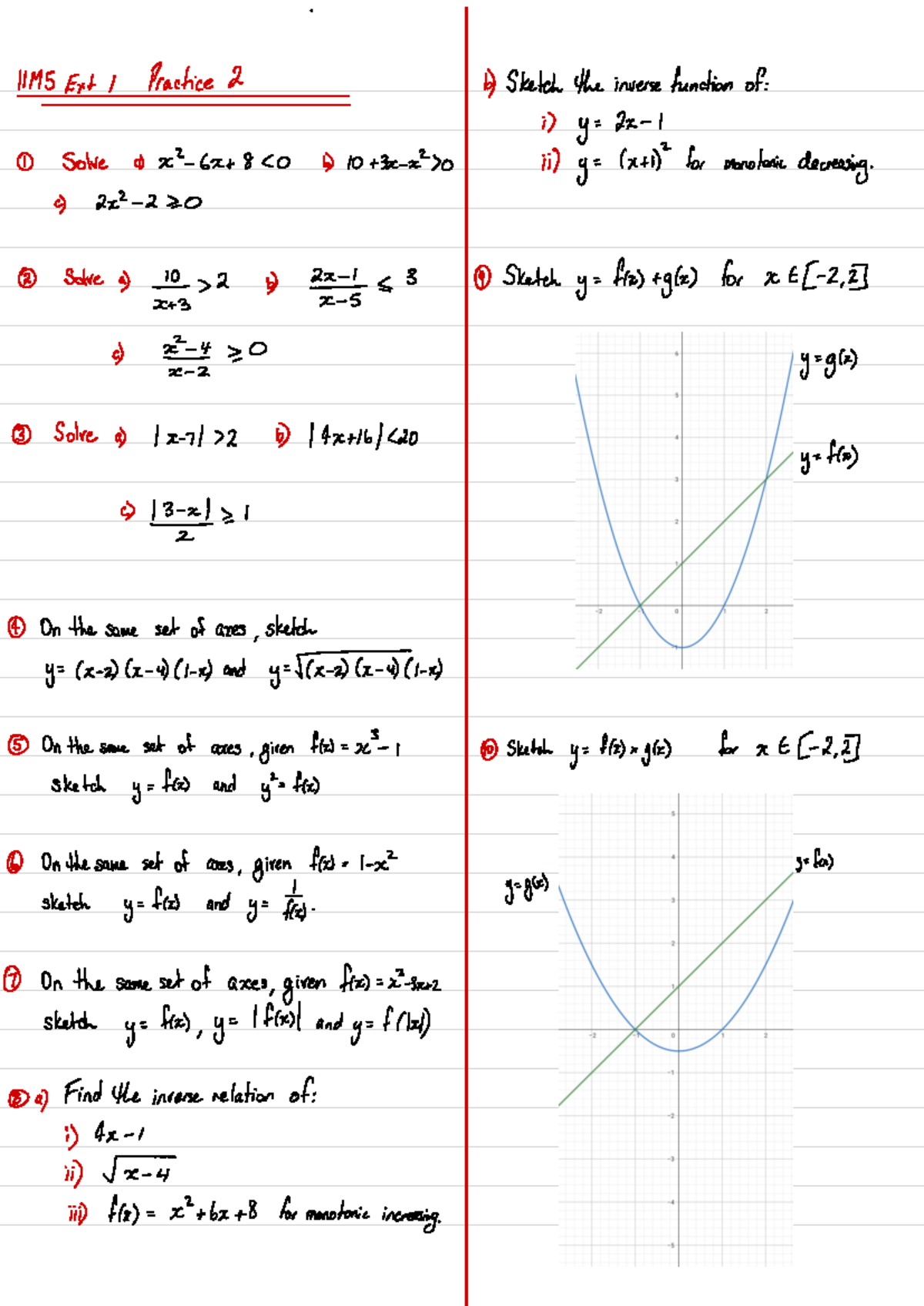 11M5 E1 Practice 2 - Mathematics homework at Gosford - ↑ 11M5 Ext 1 Practice 2 6)Sketch ...