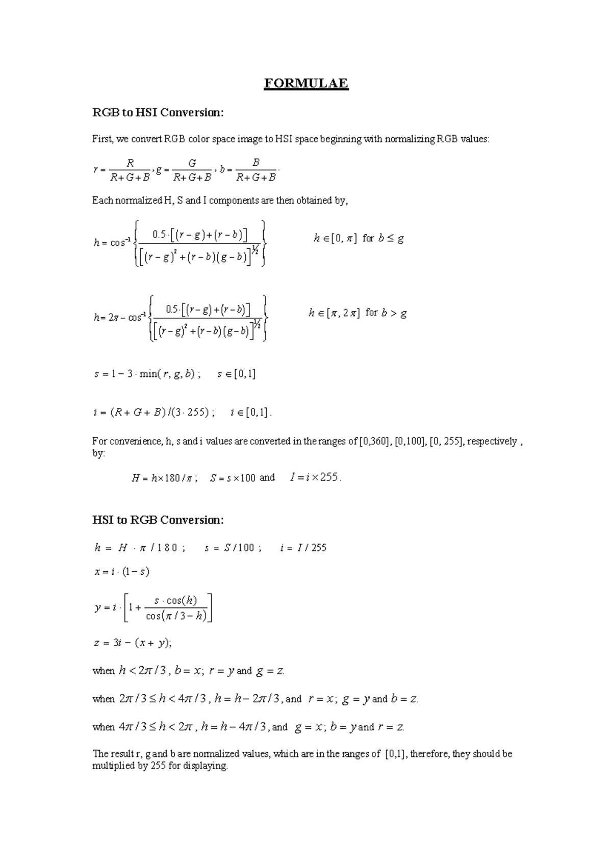RGB to HSI - how to convert rgb to hsi - FORMULAE RGB to HSI Conversion ...