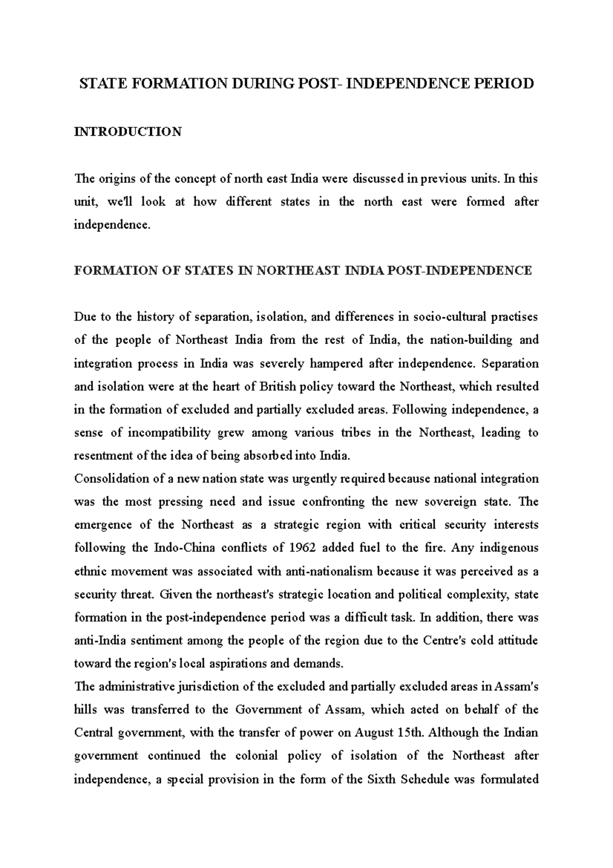 State Formation During POST- Independence Period - STATE FORMATION ...