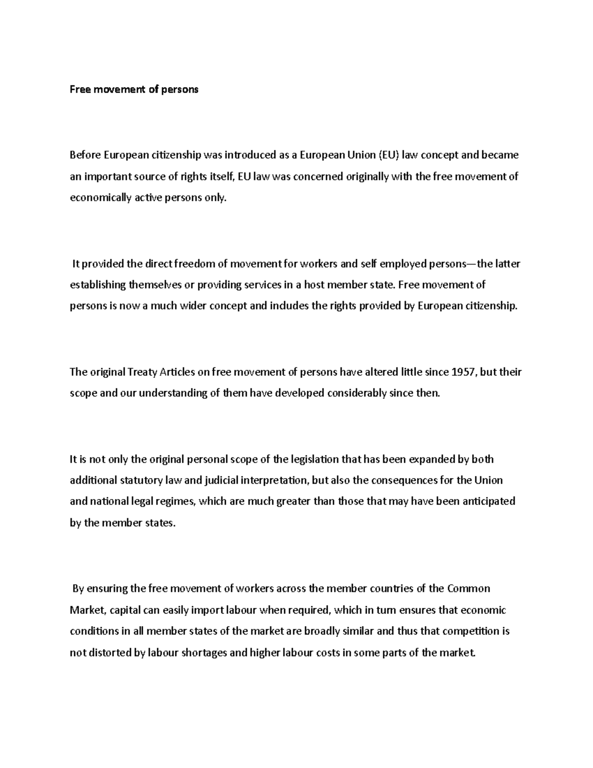 Free movement of persons - Free movement of persons Before European ...