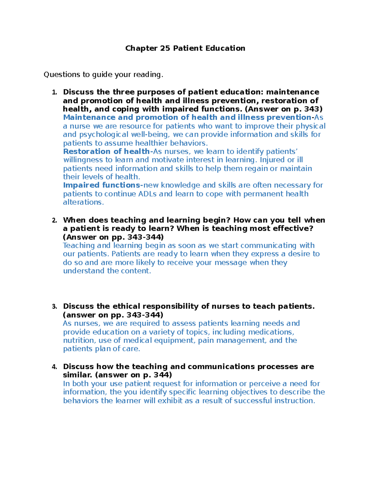 Activity for patient education - Chapter 25 Patient Education Questions ...