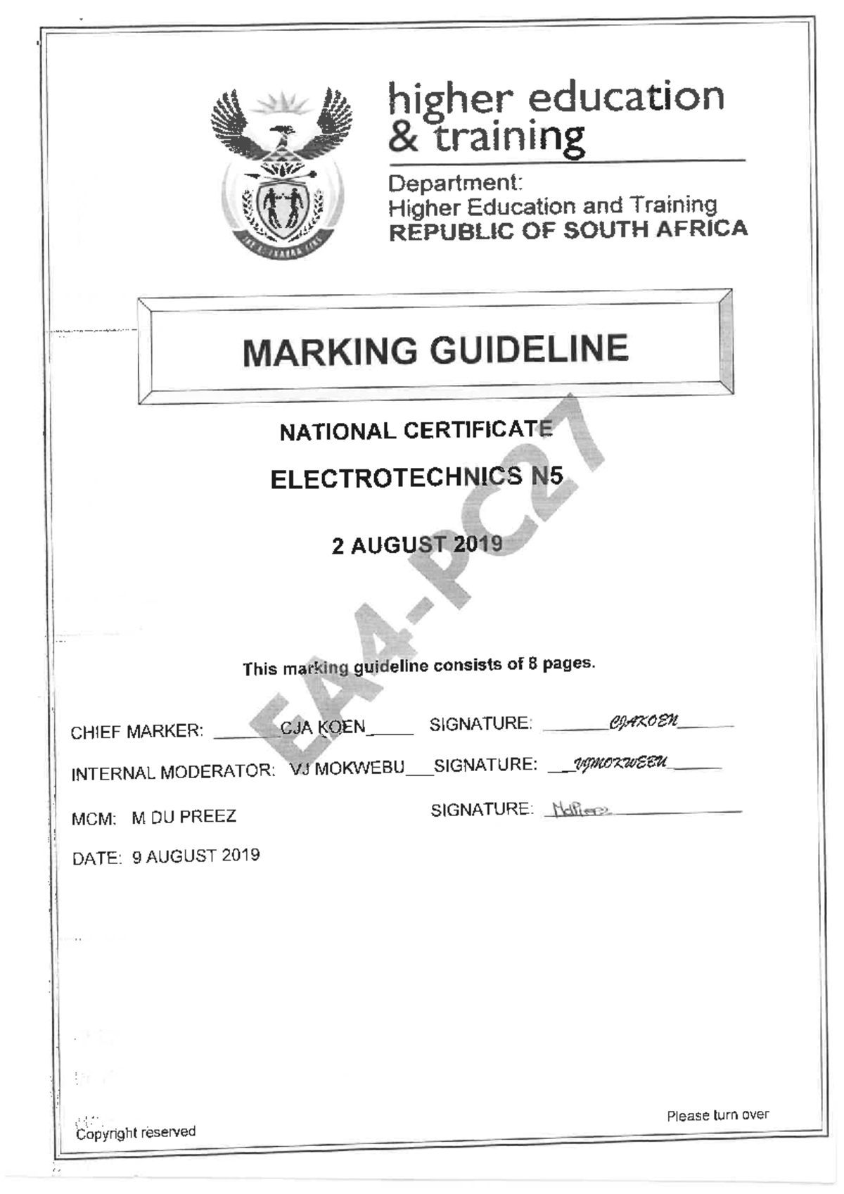 Electrotechnics N5 MEMO AUG 2019 1 - Studocu