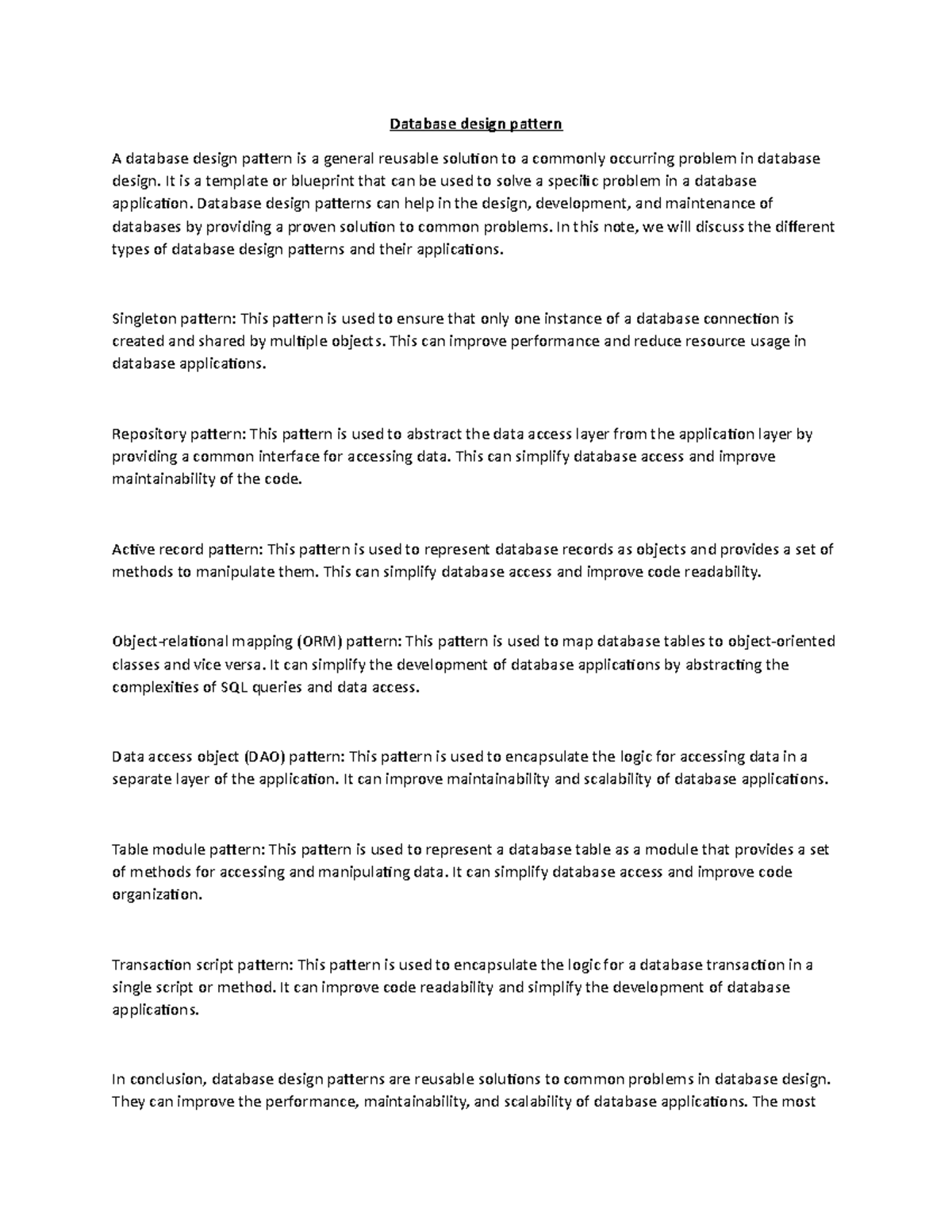 Database Design Pattern It Is A Template Or Blueprint That Can Be