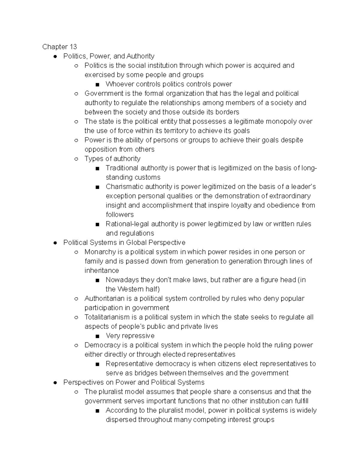 Sociology Test 4 - Chapter 13 Politics, Power, and Authority Politics ...