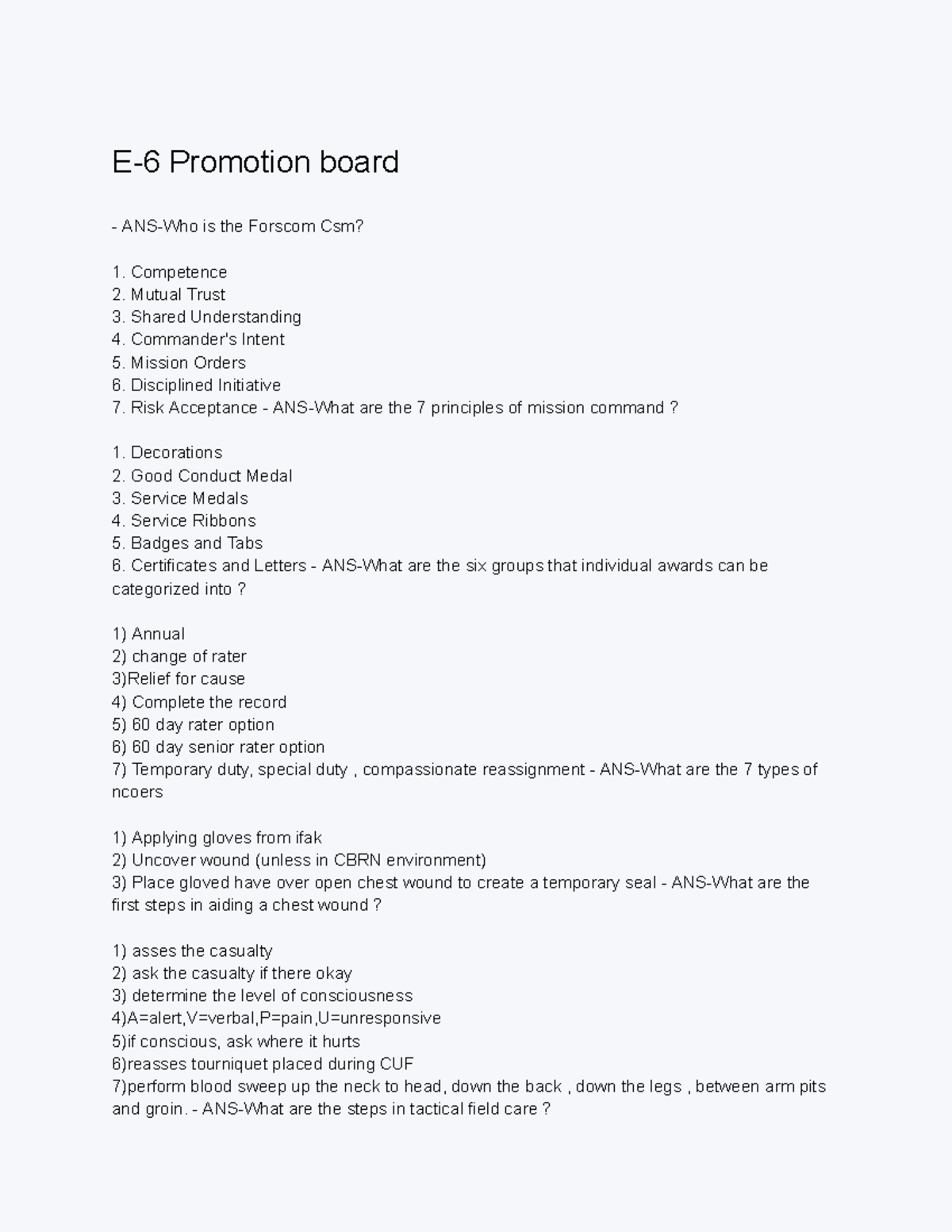 E-6 Promotion board - Leadership and management (NUR 420 - E-6 ...