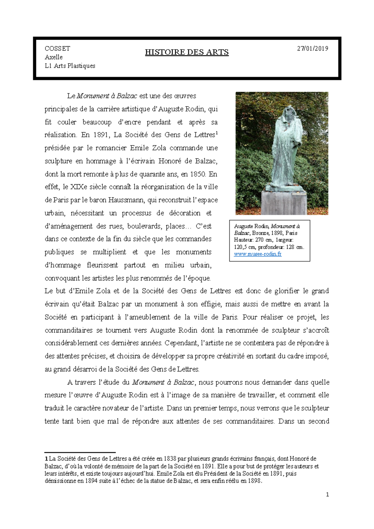 Dossier : Monument à Balzac, Auguste Rodin - Warning: TT: undefined function: 32 COSSET 27/01 ...