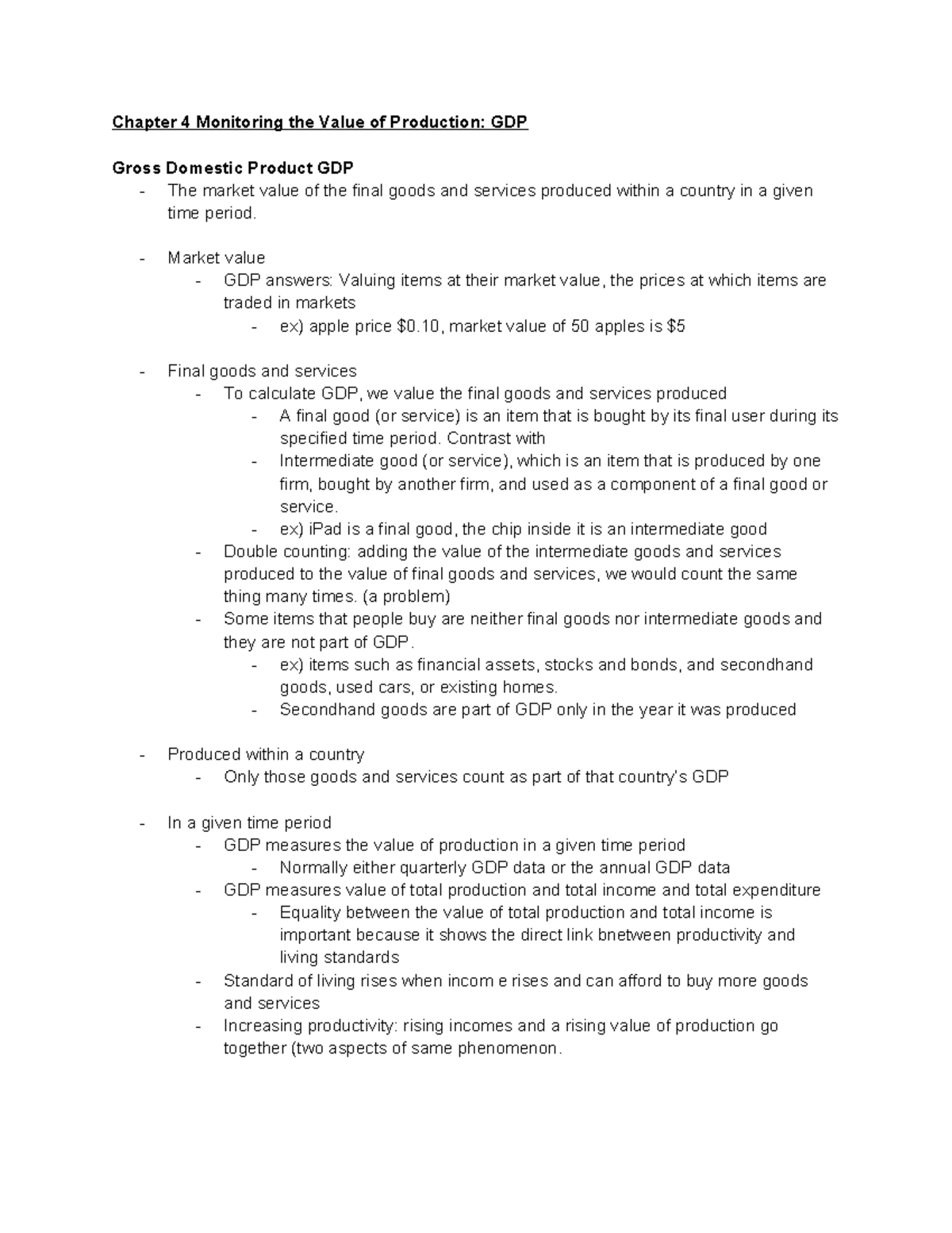 Ch4 Monitoring the Value of Production GDP - Chapter 4 Monitoring the Value of Production: GDP ...