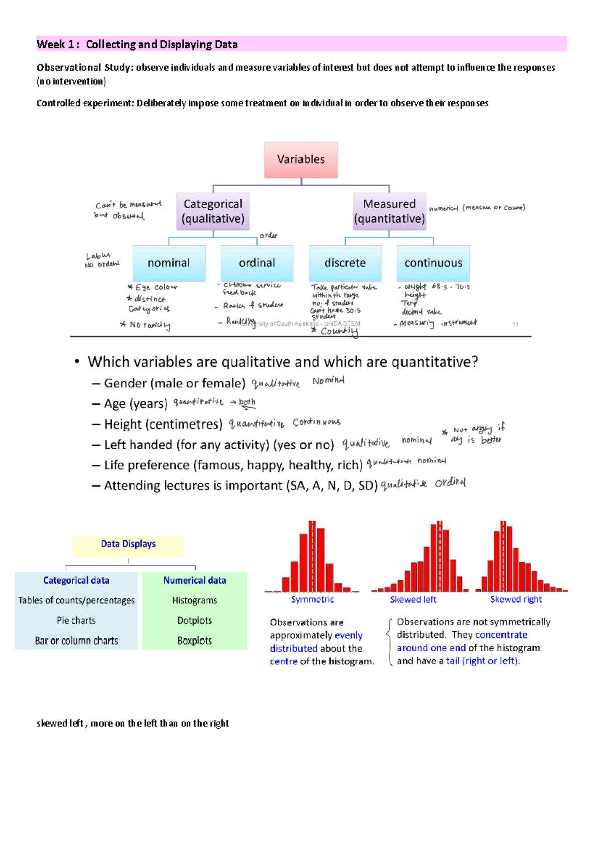Notes upload - Week 1 : Collecting and Displaying Data Observational ...