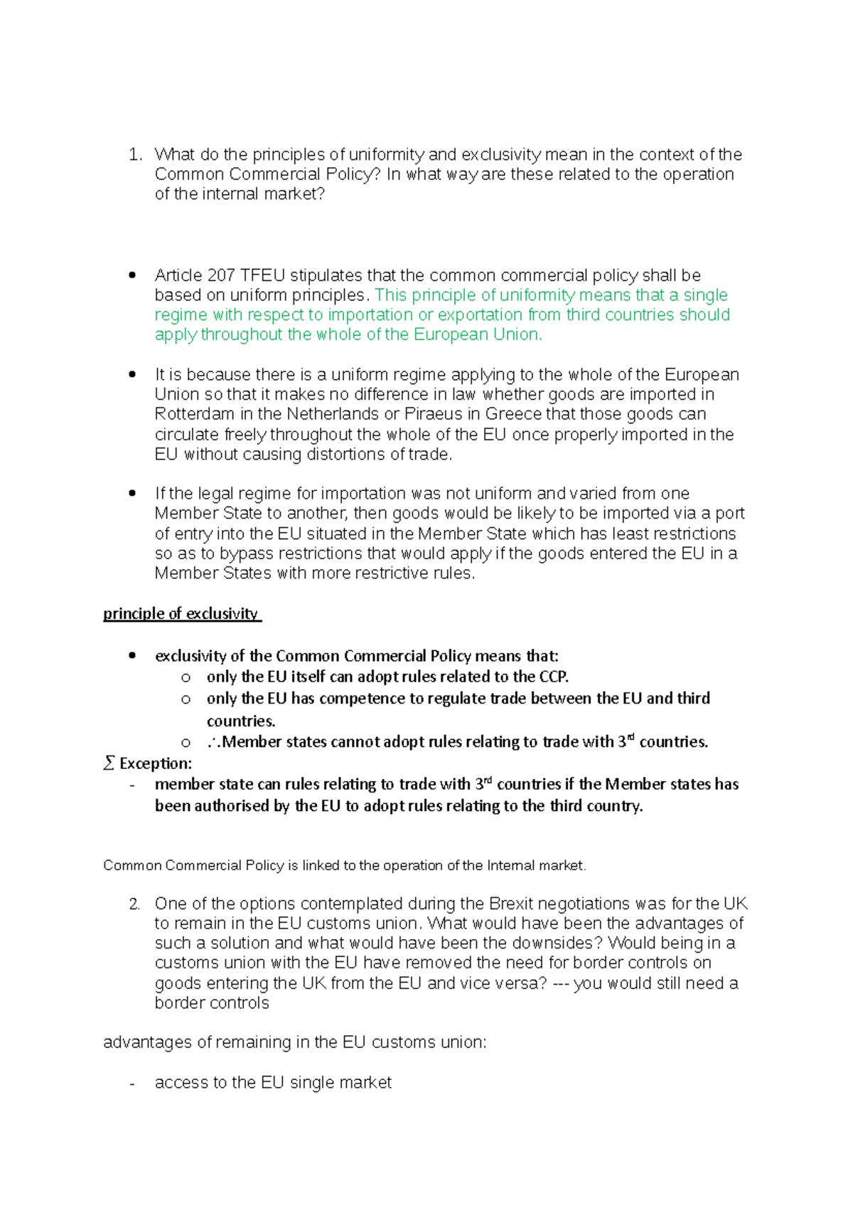 External dimension and EU-Uk relations - 1. What do the principles of ...