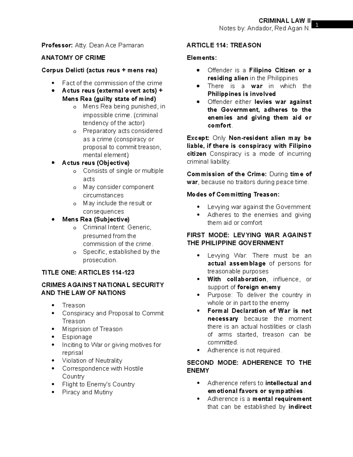 Criminal Law II Notes - Arellano Law - Crim - Professor: Atty. Dean Ace ...
