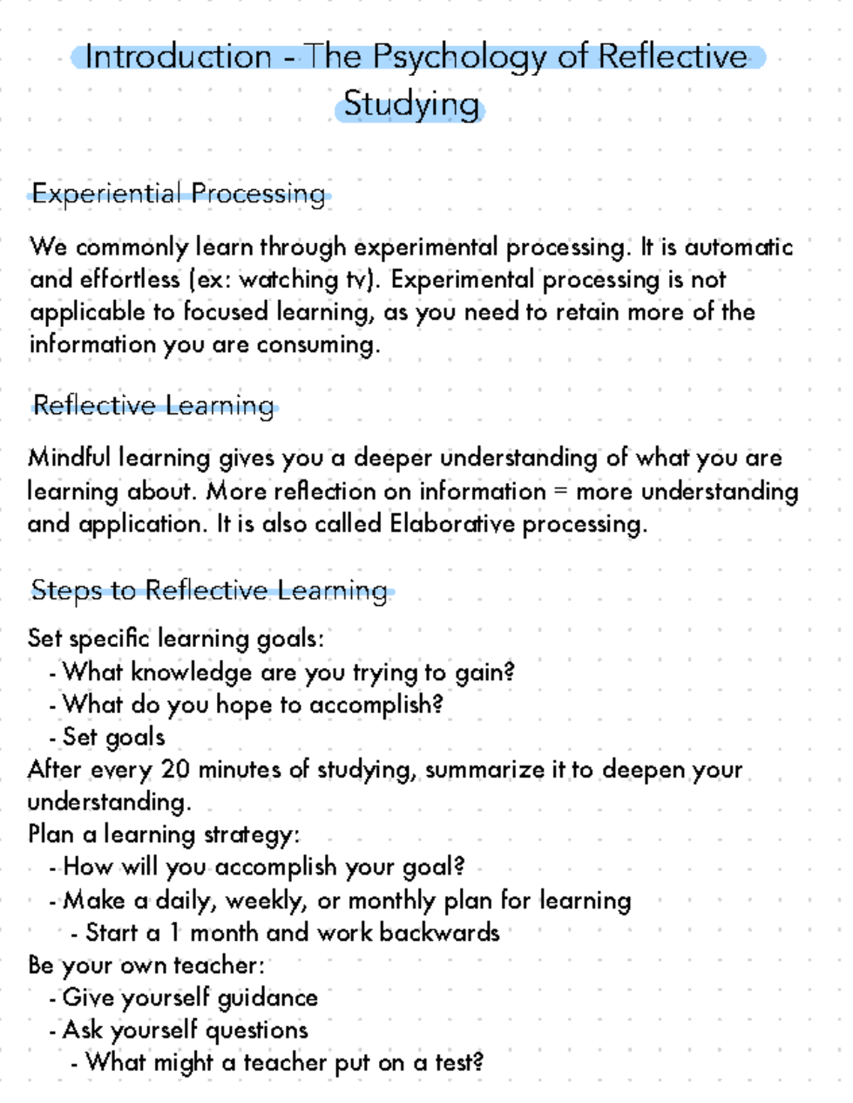 Introduction to General Psychology Notes - The Psychology of Reflective ...