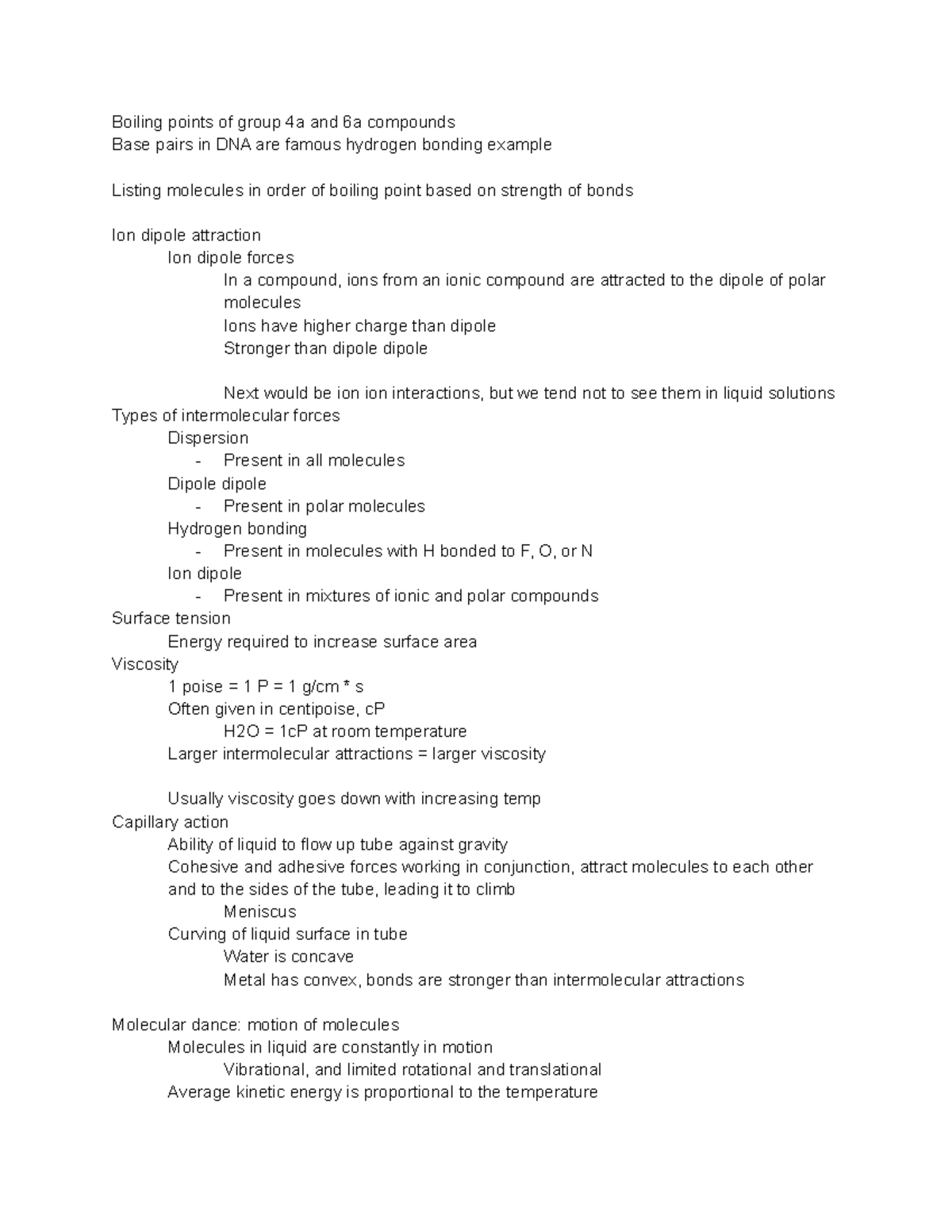CHM1102 Notes water and dispersion - Boiling points of group 4a and 6a ...