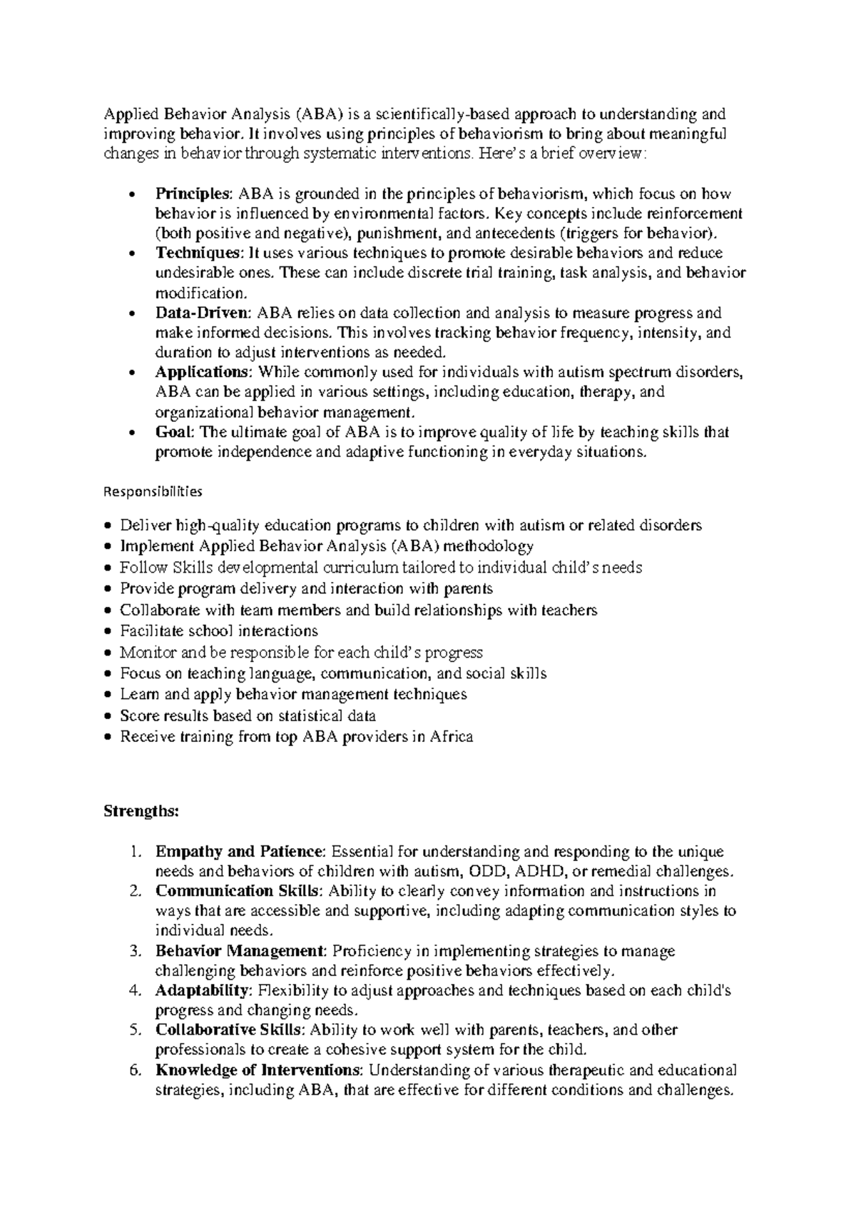 Applied Behavior Analysis - It involves using principles of behaviorism to bring about ...