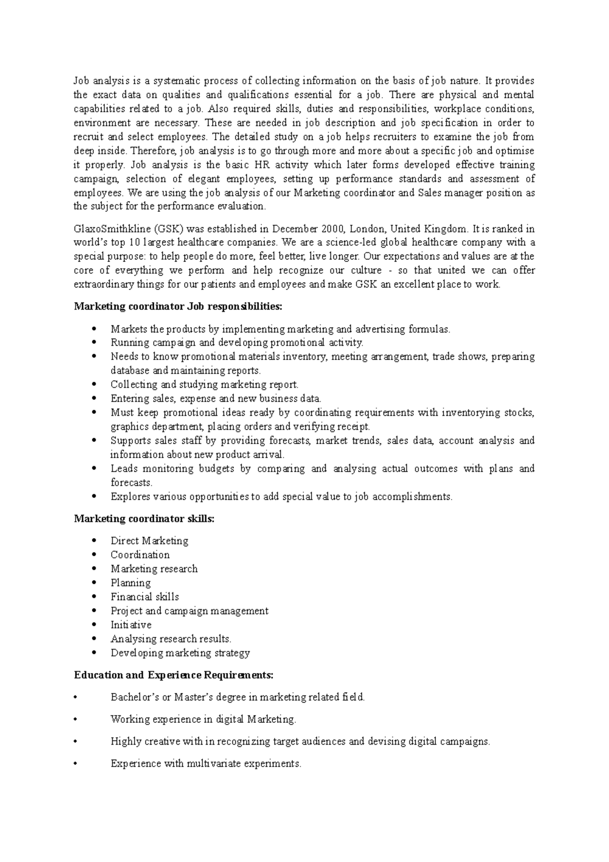 Job analysis is a systematic process of collecting information on the ...