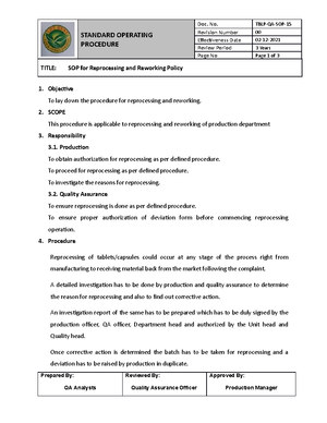 SOP For Job Responsibility - STANDARD OPERATING PROCEDURE Revision ...