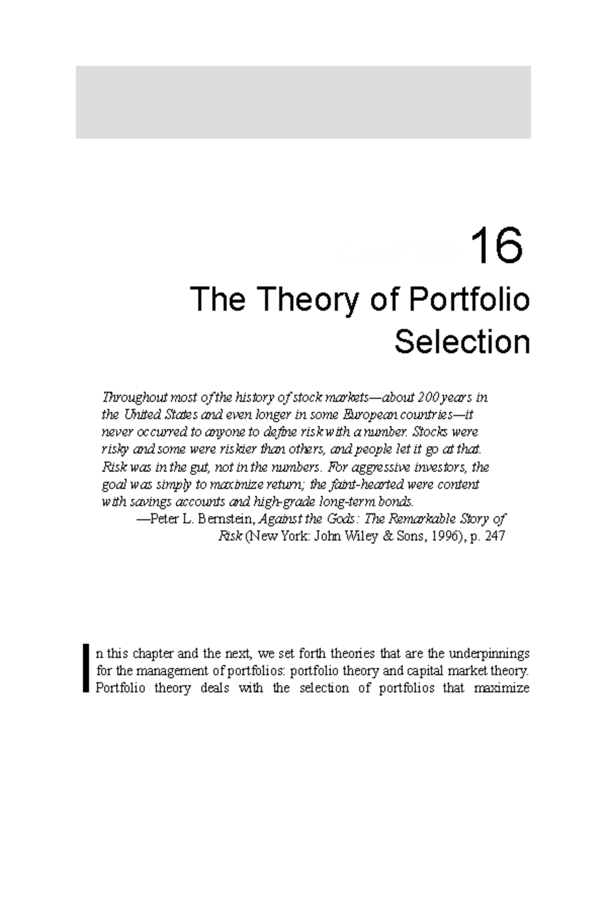 The Theory of Portfolio Selection - CHAPTER 16 The Theory of Portfolio ...