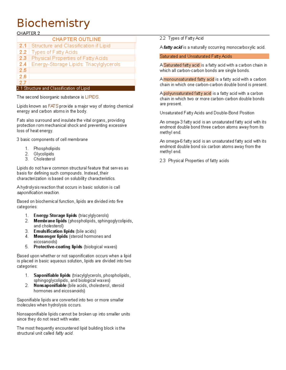 Chapter 2-biochem - jhgh - Biochemistry CHAPTER 2 CHAPTER OUTLINE 2 ...
