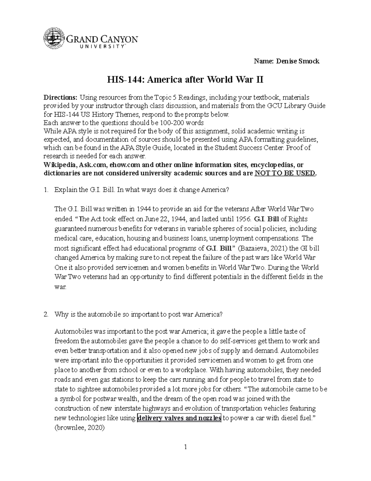 HIS-144-RS-America after WWII Worksheet - Name: Denise Smock HIS-144 ...