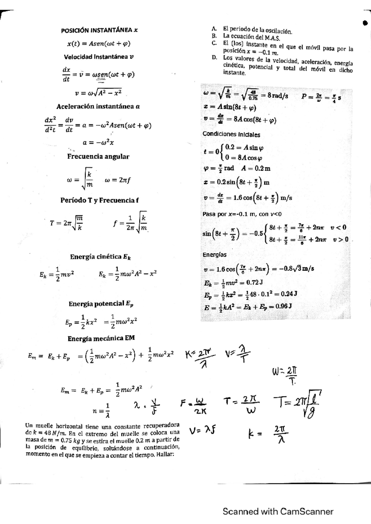 Formulas de ecuaciones - Calor y Ondas - Studocu