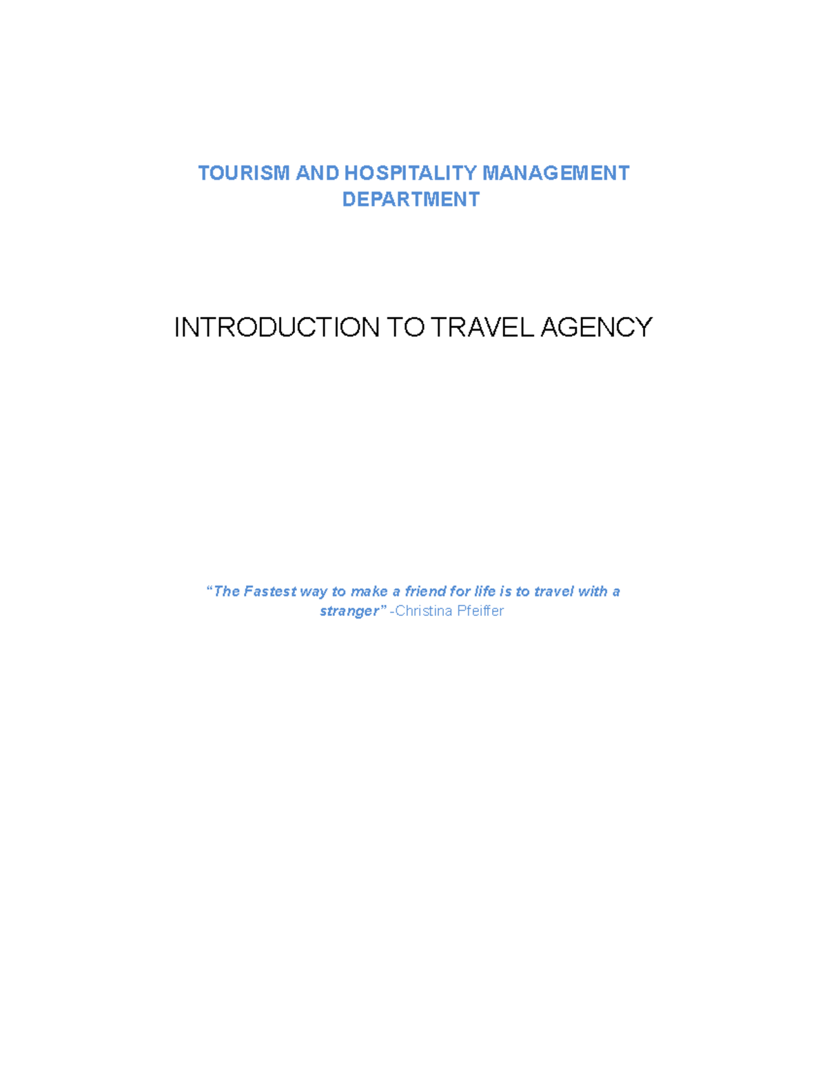 Introduction TO Travel Agency - TOURISM AND HOSPITALITY MANAGEMENT ...