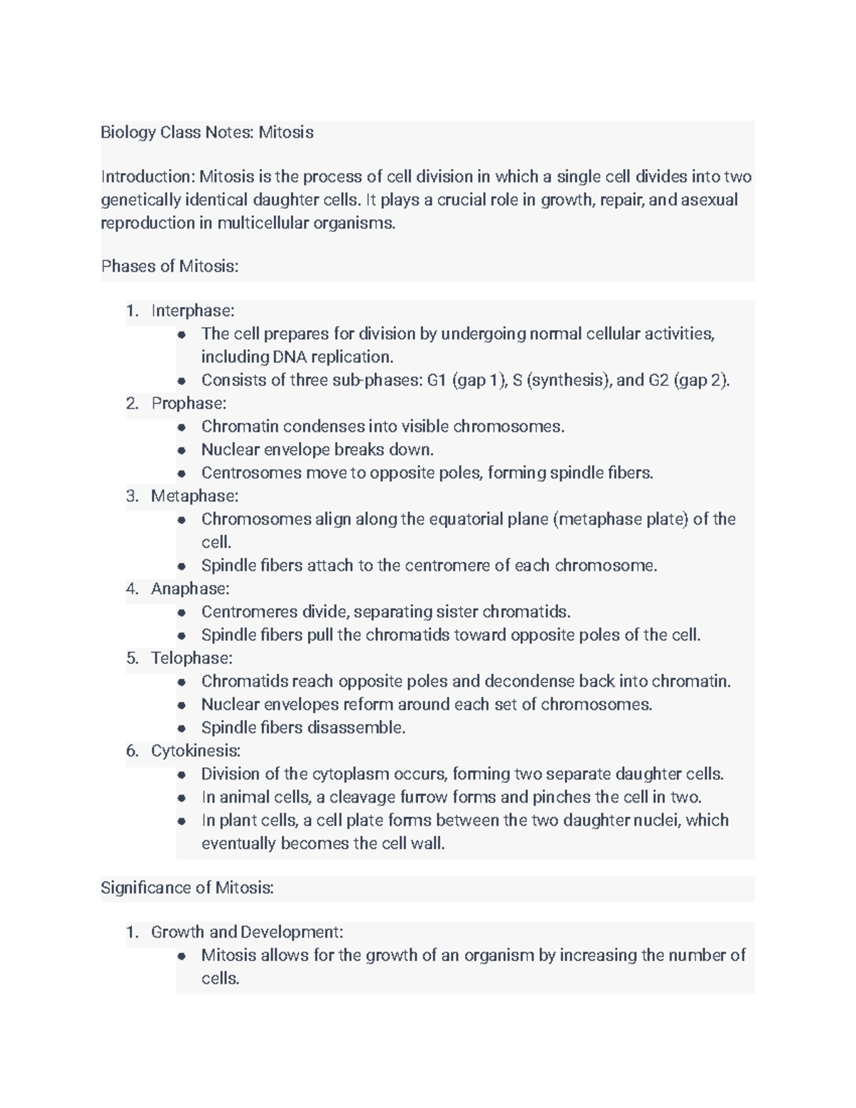 Mitosis - It plays a crucial role in growth, repair, and asexual ...