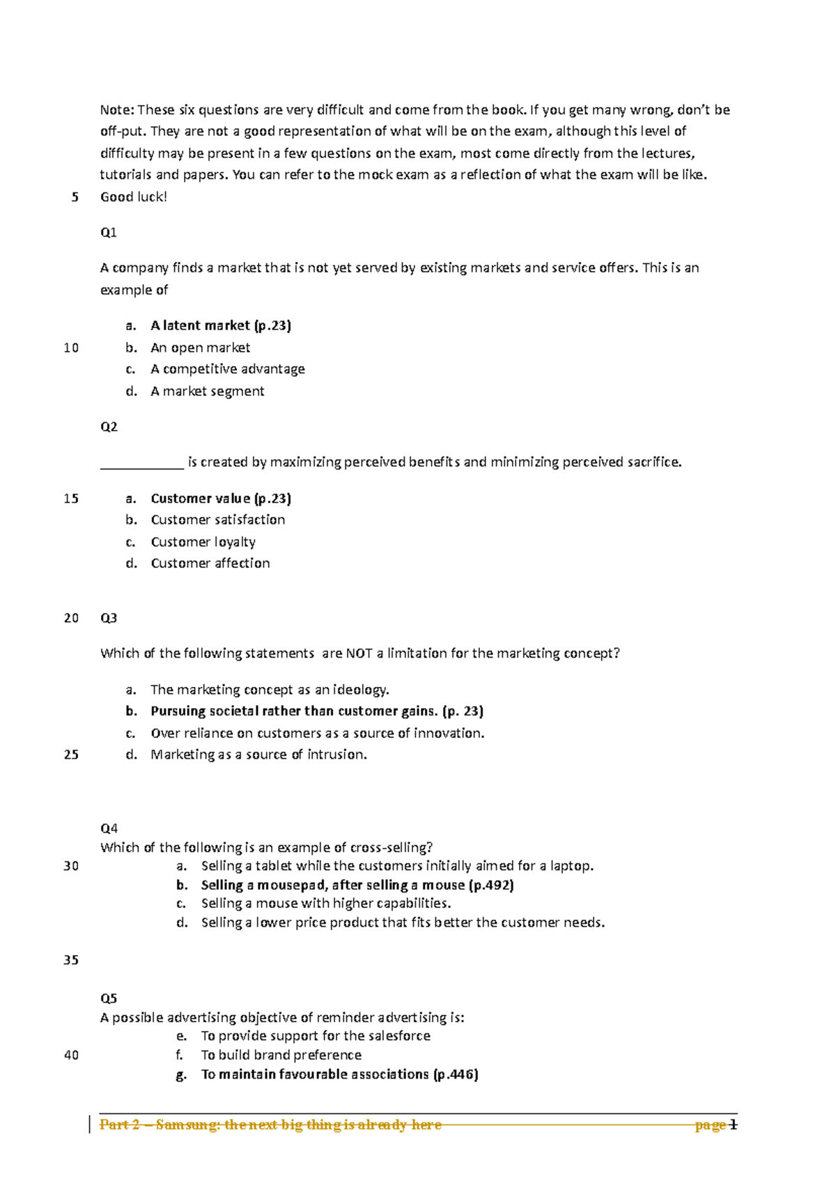 Additional (difficult) questions Answers - Note: These six questions ...