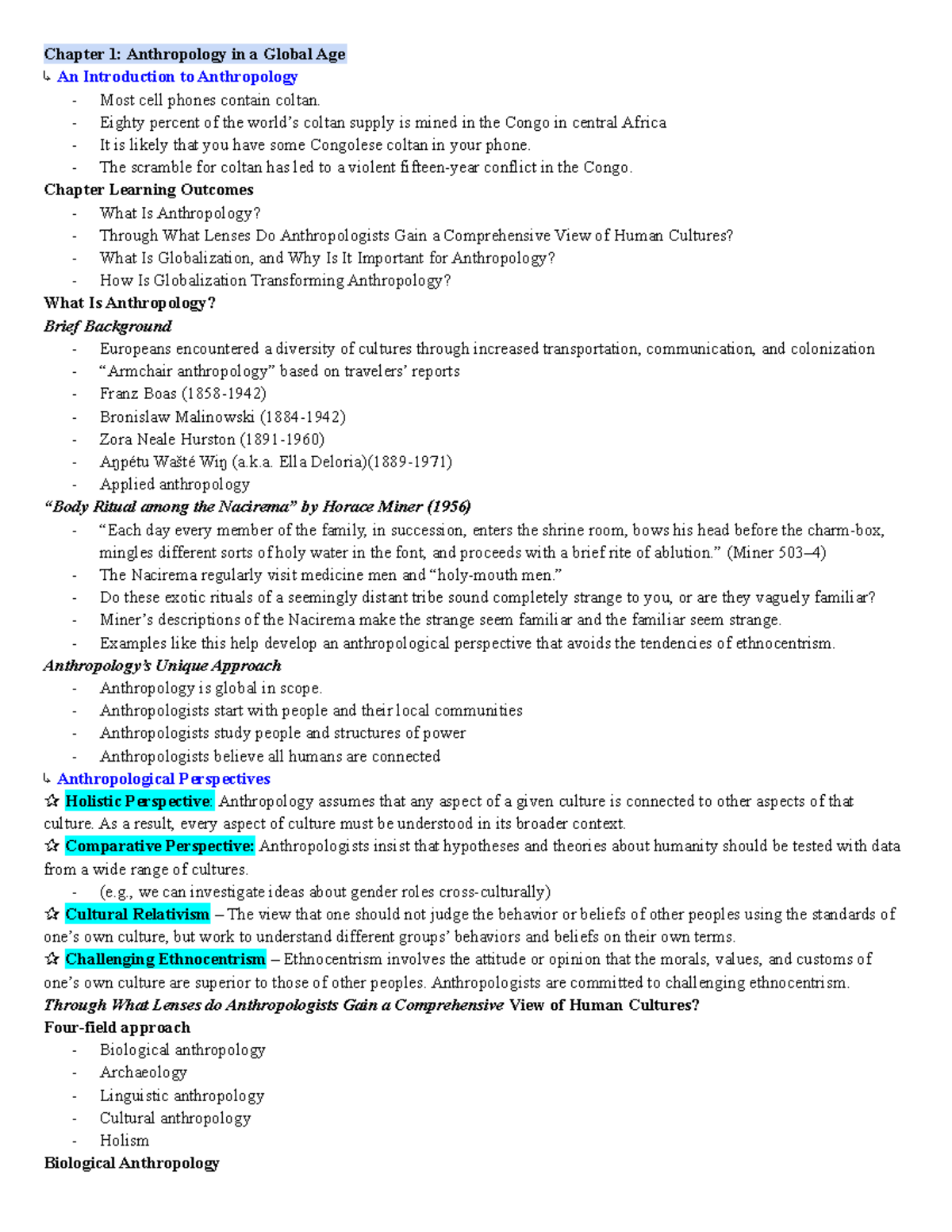 Anthro Chapter 1 Study Guide - Chapter 1: Anthropology in a Global Age ...
