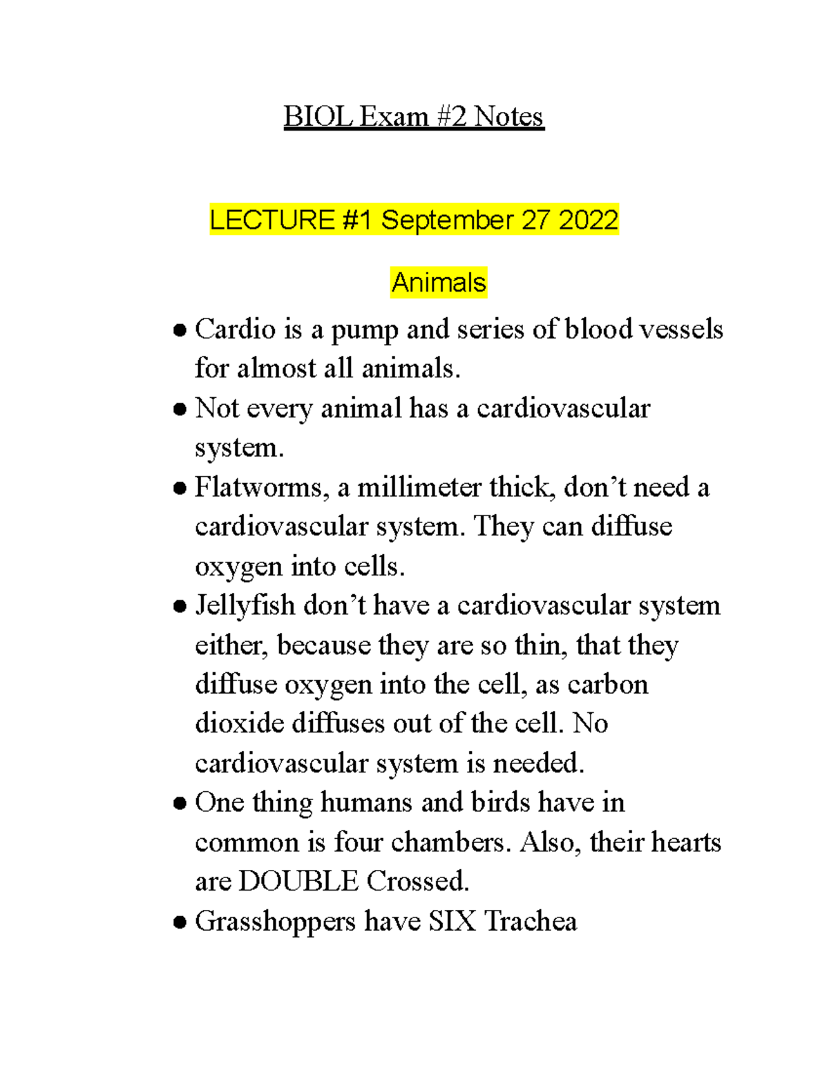 BIOL Exam #2 Notes - BIOL Exam #2 Notes LECTURE #1 September 27 2022 ...