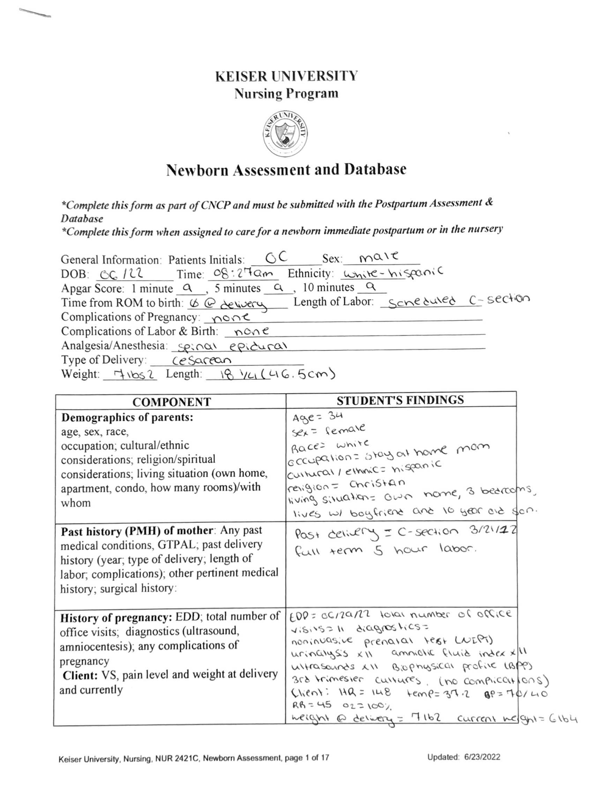 Newborn assessment - Past history (PMH) of mother Any past Past ...