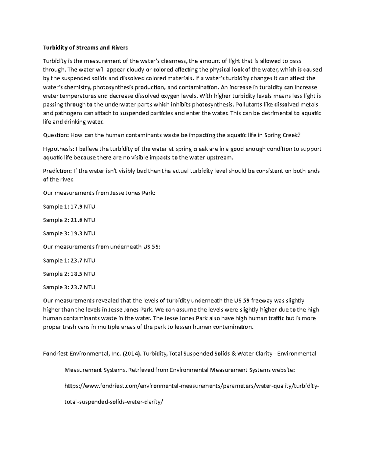 Turbidity of Streams and Rivers - Turbidity of Streams and Rivers ...