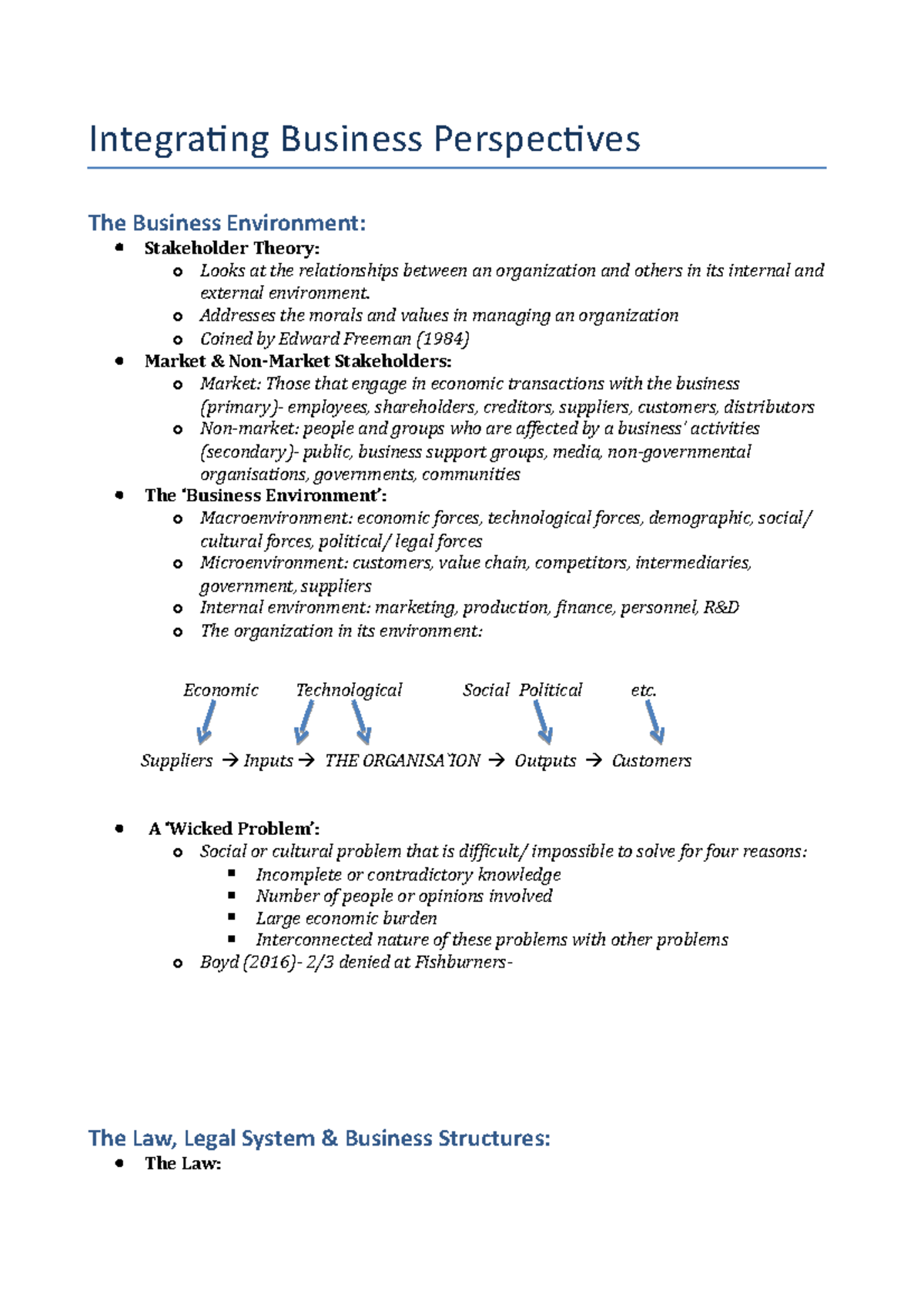 Integrating Business Perspectives Notes - Integrating Business ...