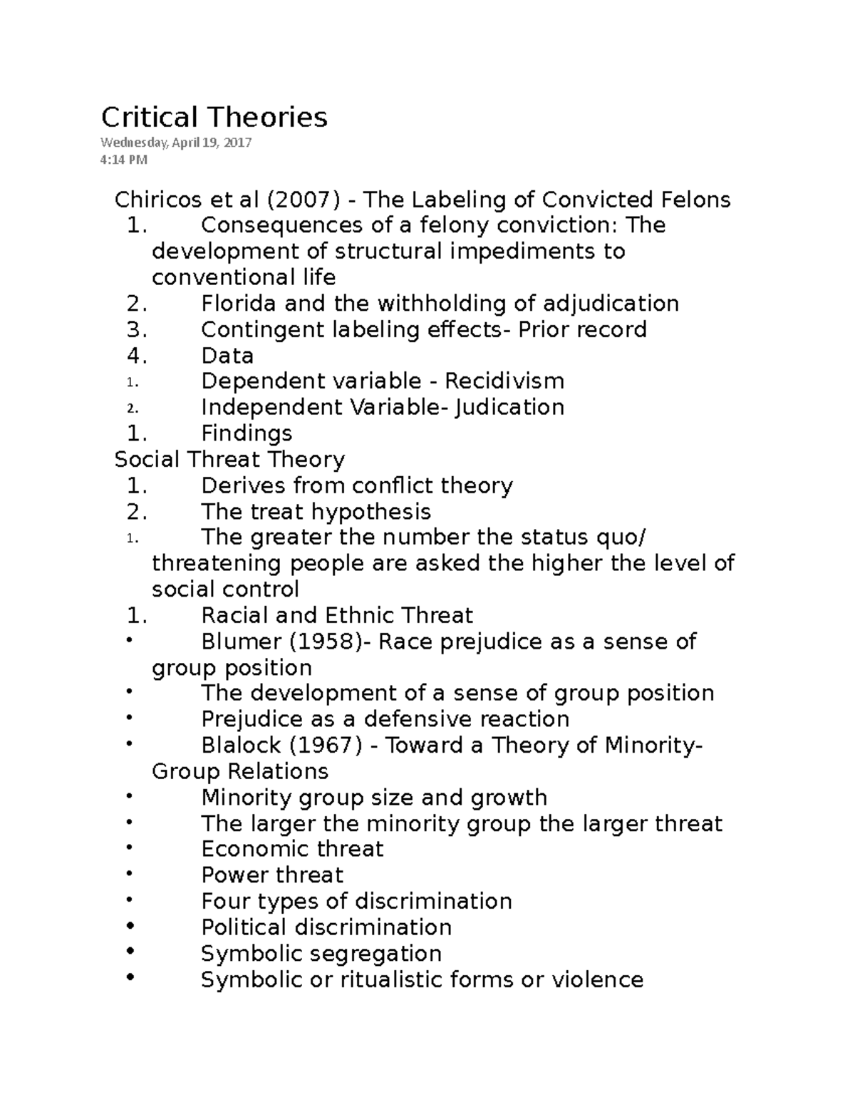 Critical Theories - Critical Theories Wednesday, April 19, 2017 4:14 PM ...