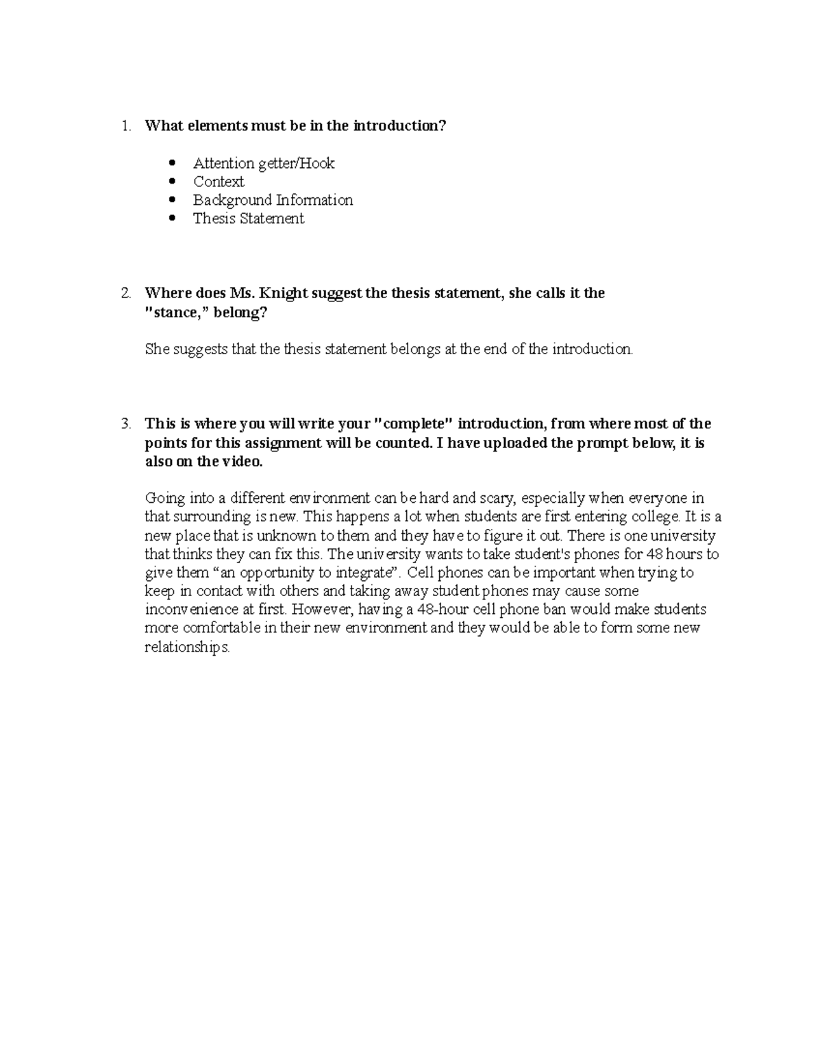 Ap English Lesson 9 - What elements must be in the introduction ...