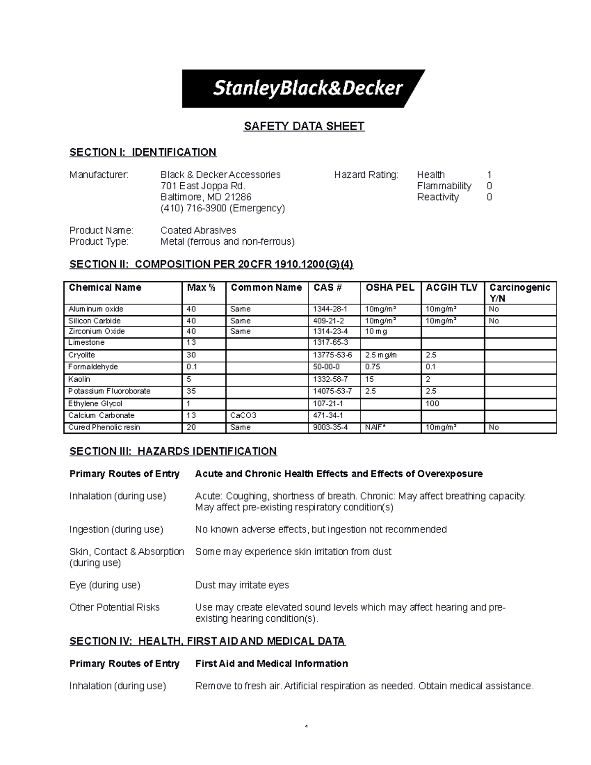 SDS-Coated Flap Discs - Hoja de Seguridad - SAFETY DATA SHEET SECTION I ...