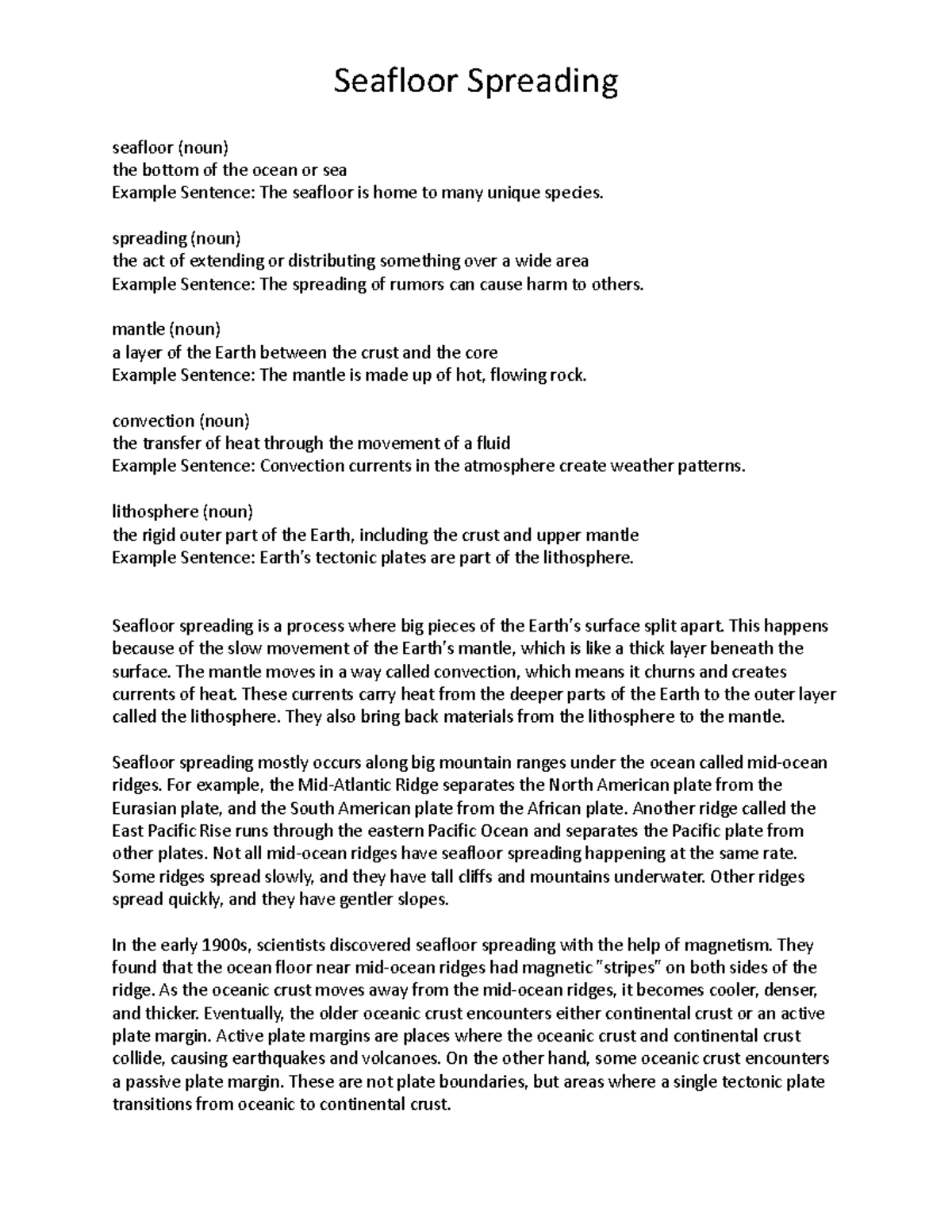 Seafloor+Spreading+Reading+Passage - Seafloor Spreading seafloor (noun ...