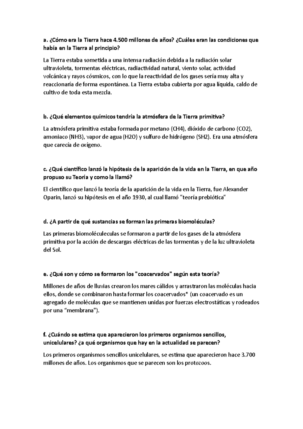 Teoria prebiotica tp - Trabajo pedido por Walp FASTA - a. ¿Cómo era la ...