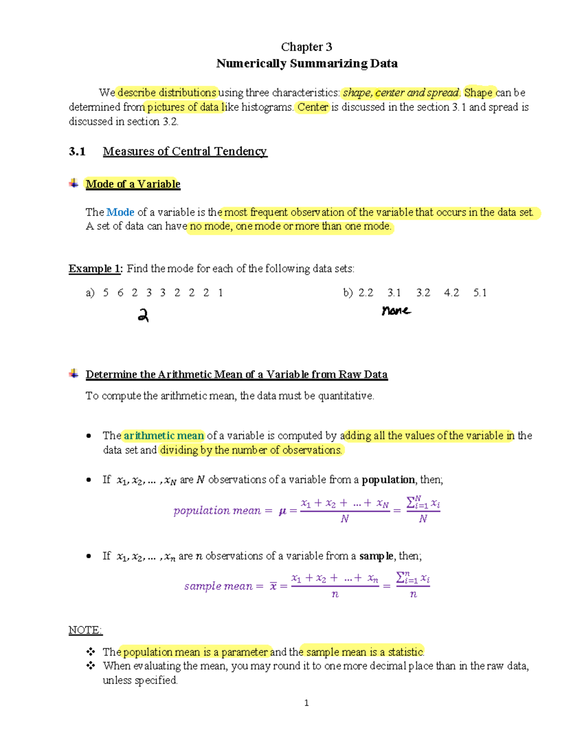 Chapter 3 Lecture Notes - Chapter 3 Numerically Summarizing Data We ...
