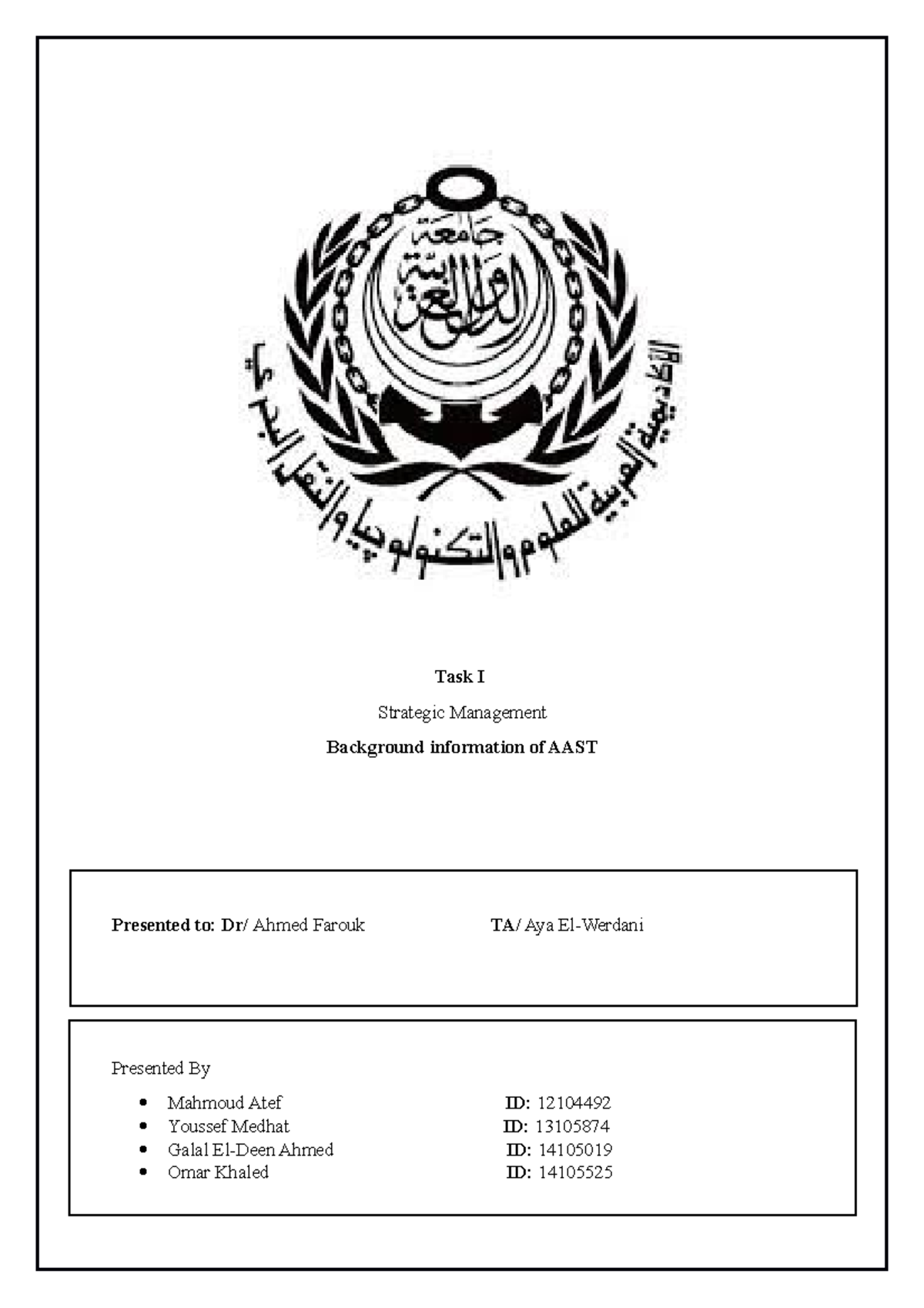 Strategic Assignment - 1 - AAST - Task I Strategic Management ...
