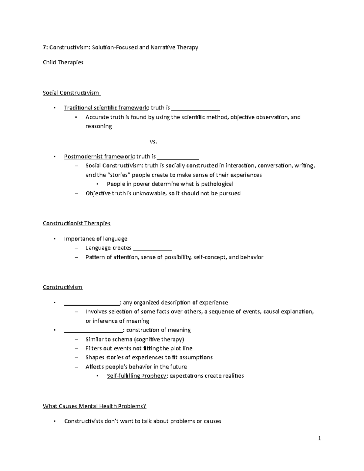 7 - Constructivism - Solution-Focused and Narrative Therapy Handout - 7 ...