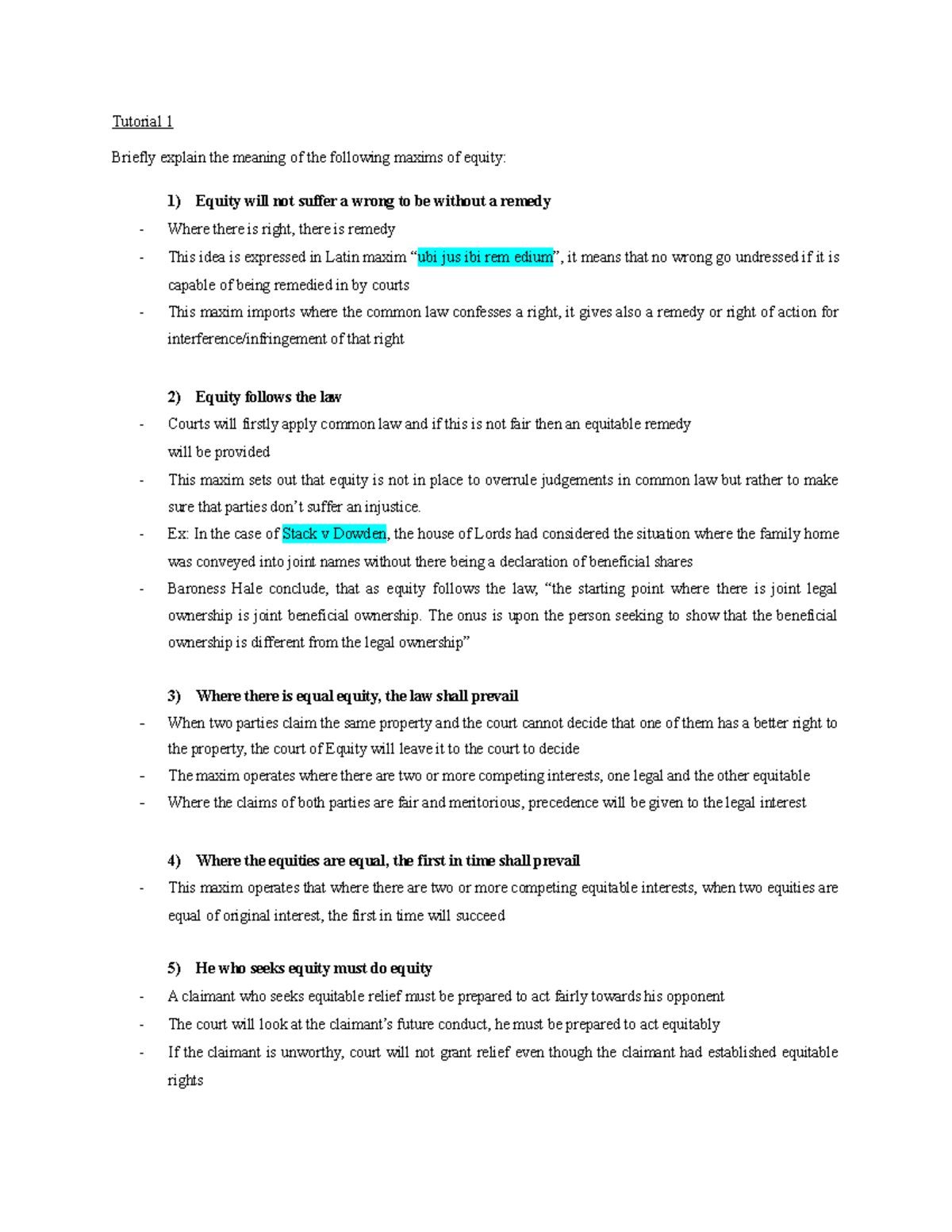 380556 Tutorial 1 - Equity and Trust I - MMU - Studocu
