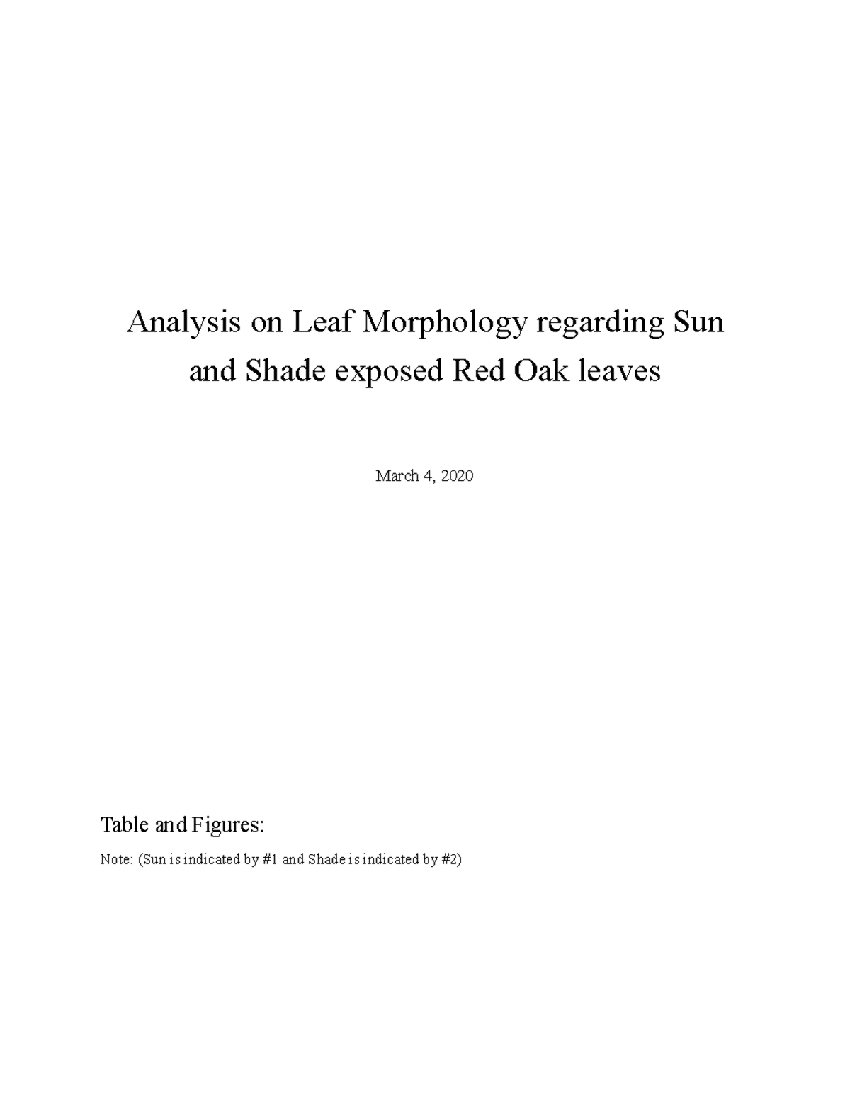Bio Formal Lab report - Analysis of Leaf Morphology regarding Sun and Shade exposed Red Oak ...
