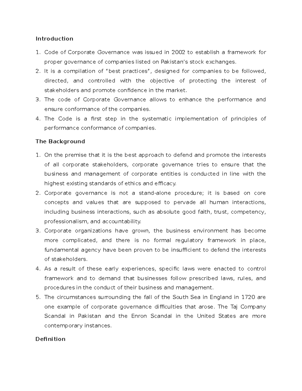 Chapter 1 CG - Lecture notes 1-10 - Introduction Code of Corporate ...