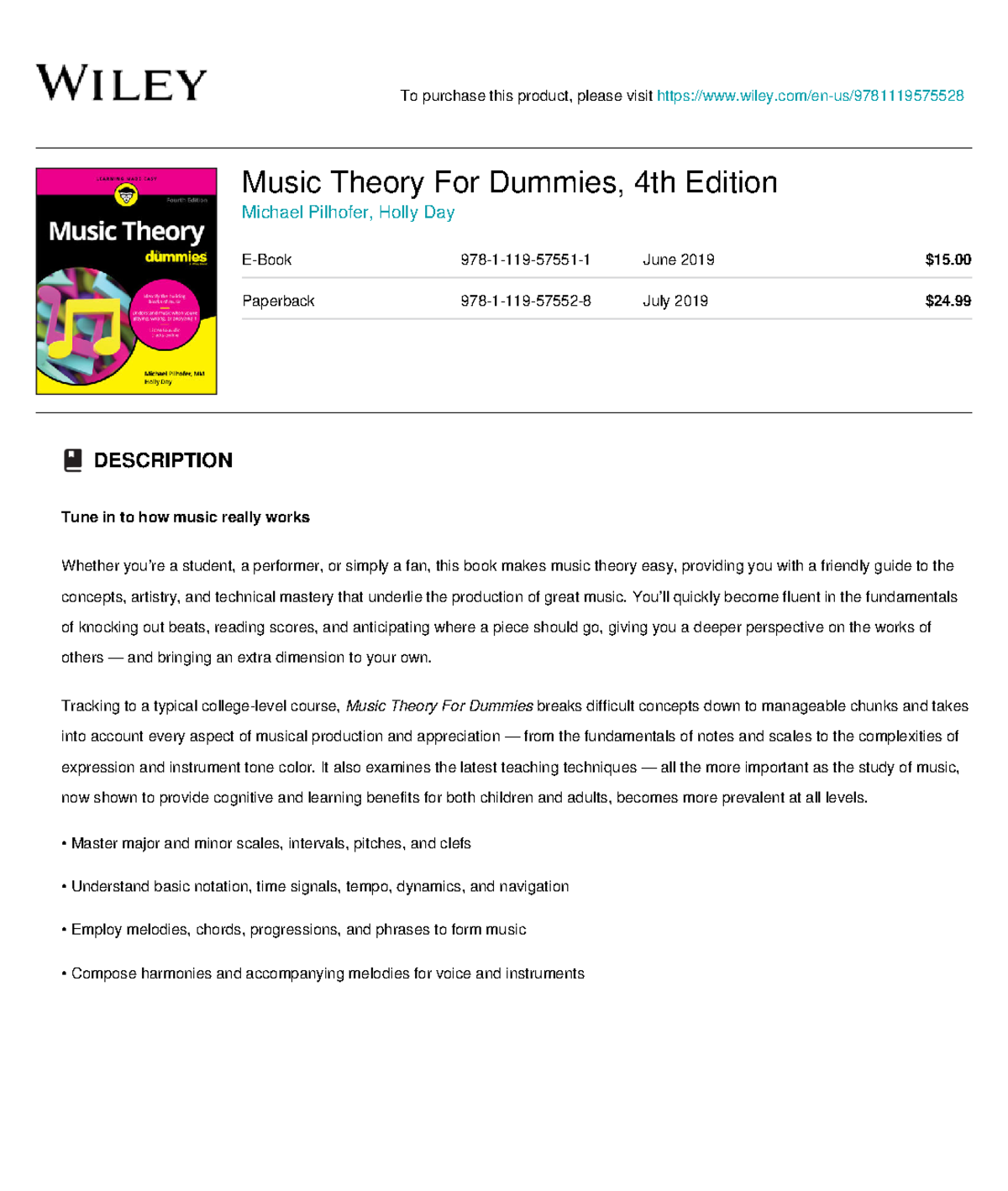Wiley Music Theory For Dummies, 4th Edition 978-1-119-57552-8 - To ...